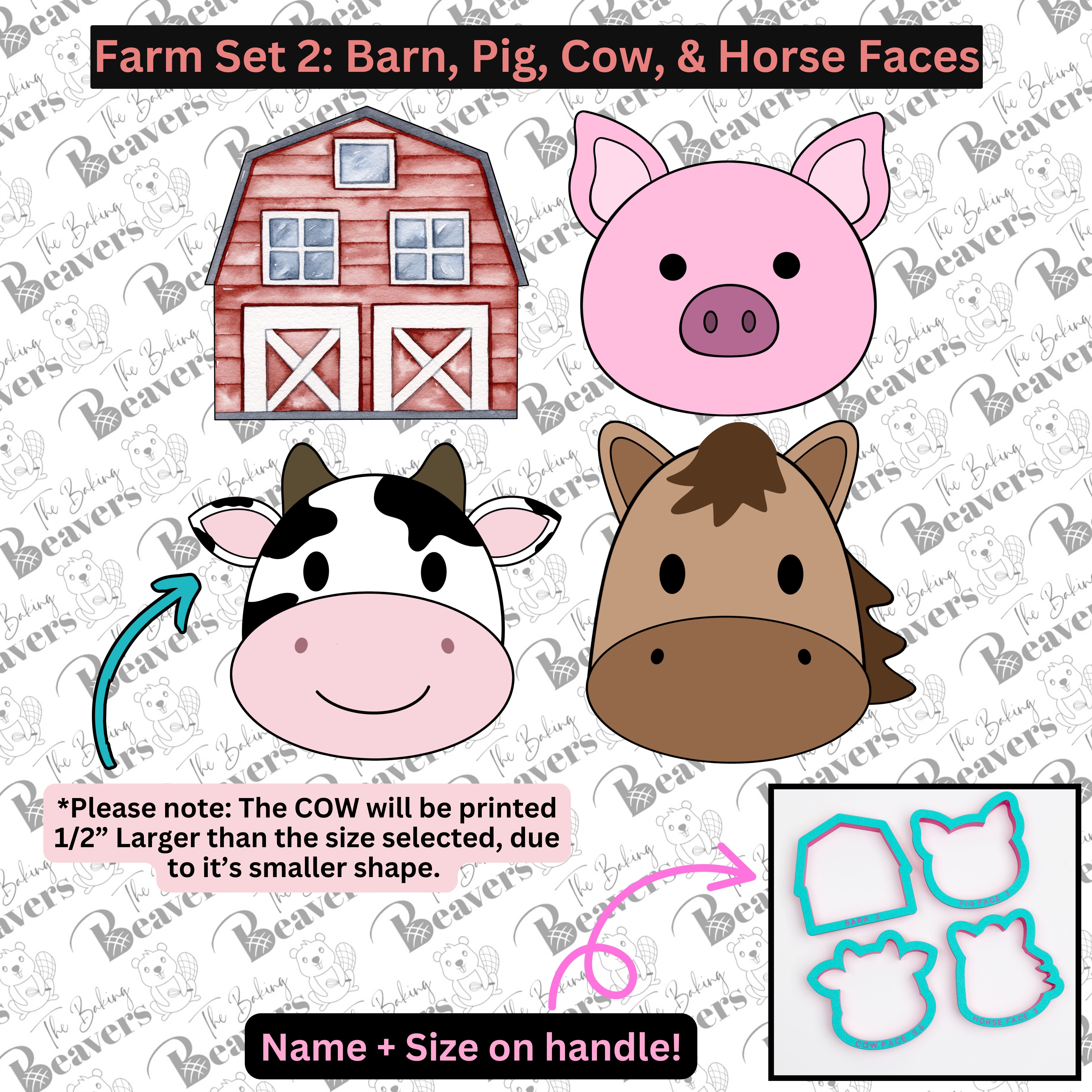Farm Animal Heads + Barn (Set of 4 Cookie Cutters) | PIG | HORSE | COW ...